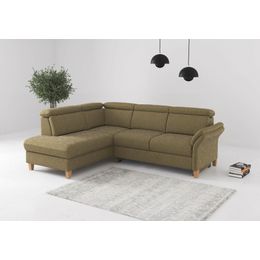 Ecksofa Home Affaire "Glendale, L-Form", olive, B:247cm H:84cm T:193cm, 100% Polyester, Sofas, Ecksofa, inkl. Kopfteilverstellung, wahlweise mit Vorziehsitz und Bettkasten