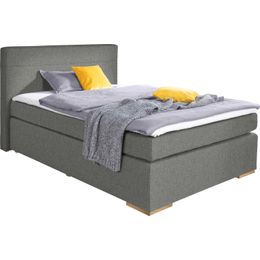 Boxspringbett Alina "Nikki", grau (grau tra 19), B:133cm L:214cm, Feinstruktur TRA (100% Polyester), Komplettbetten, Boxspringbett, inklusive Matratze und Topper, F&uuml;&szlig;e Buche natur