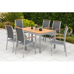 Garten-Essgruppe Merxx "&raquo;Siena&laquo;", grau (grau, grau, graphit), Aluminium, Massivholz, Polyester, Sitzm&ouml;bel-Sets, Garten-Essgruppe, Tisch: LxB: 150x90 cm