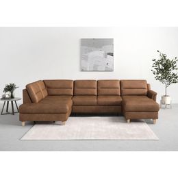 Sit & More Wohnlandschaft SIT & MORE "Far&ouml; U-Form", braun (cognac), B:325cm H:90cm T:187cm, Sofas, Wohnlandschaft, inklusive Federkern, wahlweise mit Bettfunktion und Bettkasten