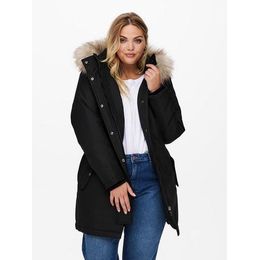 Parka Only CARMAKOMA "CARIRENA PARKA COAT OTW", Damen, Gr. L, schwarz (schwarz detail:nature fur), Web, Obermaterial: 100% Polyester, unifarben, regular fit Po-bedeckend, B&uuml;ndchen, Jacken Parka, Kunstfaser, regular fit