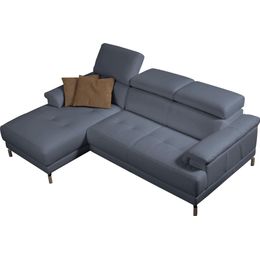 Ecksofa Egoitaliano "Soul, Design und Sitzkomfort auf hohem Niveau, tolle Details, L-Form", grau (smoke), B:250cm H:99cm T:166cm, Leder &raquo;BULL&laquo; (echtes Rindsleder). Geschliffenes, pigmentiertes und behandeltes Rindsleder mit einer Dicke von 1, 3-1, 5 mm. Dieses Leder zeigt eine ziemlich weiche Hand mit einem halb undurchsichtigen Aussehen. Es handelt sich um ein gesch&uuml;tztes Leder. Eine leichte Deck