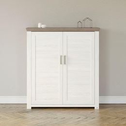 Highboard "York", wei&szlig; (wei&szlig;, eiche hell), B:129cm H:143cm T:42cm, SET ONE BY Musterring, Sideboards, Highboard, Typ 19, mit 3 Schubk&auml;sten und Flaschenregal, Landhausstil, B 129cm