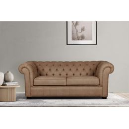 3-Sitzer Home Affaire "CHARENTE, optionale Schlafsofa, Chesterfield-Sofa, Bettfunktion", braun, B:198cm H:74cm T:89cm, 100% Polyester, Sofas, 3-Sitzer, mit edler Knopfheftung und typischen Armlehnen, B/T/H 198/89/74 cm