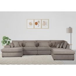 Wohnlandschaft OTTO HOME "Florid U-Form", grau (taupe), B:360cm H:75cm T:260cm, Baumwollmix (60% Baumwolle/40% Leinen);Struktur fein (100% Polyester);Samtoptik (100% Polyester), Sofas, Wohnlandschaft, 6 Teile, bestehend aus Modulen, viele Bezugsqualit&auml;ten, auch in Cord