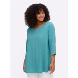 3/4-Arm-Shirt sheego "3/4-Arm-Shirt", Damen, Gr. 44/46, ozean, 100% Baumwolle, unifarben, Rundhals, Shirts 3/4-Arm-Shirt
