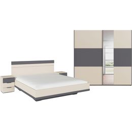 Schlafzimmer-Set Rauch "Komplettschlafzimmer Schlafzimmer Schlafzimmerm&ouml;bel SAJO", beige (champagner, graumetallic), Mit Spiegel + ohne Matratze, B/H: 160cm x 200cm, Mit Spiegel, Holzwerkstoff, Schlafzimmerm&ouml;bel-Sets, Schlafzimmer-Set, optional mit Spiegel am Kleiderschrank MADE IN GERMANY