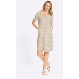 Sommerkleid Classic Basics "Kleid", Damen, Gr. 42, Normalgr&ouml;&szlig;en, beige, ecru, bedruckt, 95% Baumwolle, 5% Elasthan, gemustert, mehrfarbig, knielang, V-Ausschnitt, Kleider Sommerkleid