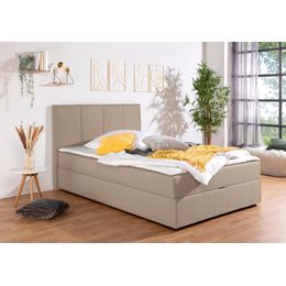 Boxbett Home Affaire "Fidan", beige (beige, creme), B:154cm L:210cm, Komplettbetten, Boxbett, wahlweise mit Bettkasten, in H2, H3 & H4 erh&auml;ltilich