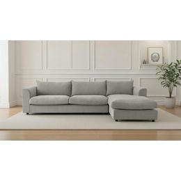 Ecksofa "Avelina", grau, B:297cm H:77cm T:186cm, 100% Polyester, LeGer Home by Lena Gercke, Sofas, Ecksofa, Breite 297 cm, in Cord- und Chenille- Stoff, R&uuml;ckenkissen mit Federn