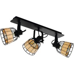 Eglo Deckenspot "ANWICK 1 Deckenstrahler, E27, Stahl und Rattan, Wohnzimmerlampe, Lampe", schwarz (schwarz, natur), 3, H: 24cm, Leuchten, Spot, Boho, Flurlampe, L67 x B14 x H24 cm, schwarz, natur, 3X40W exkl., Deckenspot