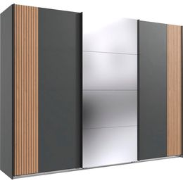 Schwebet&uuml;renschrank wimex "Malaga", grau (graphit, akustiklamellen nachbildung in artisan eiche nachbildung), B:270cm H:208cm T:65cm, Holzwerkstoff, Schr&auml;nke, Schwebet&uuml;renschrank, Kleiderschrank 3-t&uuml;rig mit Akustiklamellen-Optik und Spiegel