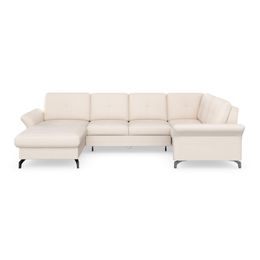 Wohnlandschaft Home Affaire "Calando U-Form", beige (creme), B:326cm H:91cm T:188cm, 100% Polyester, Sofas, Wohnlandschaft, wahlweise mit Bettfunktion, Bettkasten und Armteilfunktion