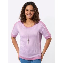 Kurzarmshirt Casual Looks "Ringelshirt", Damen, Gr. 44, orchidee, wei&szlig;, geringelt, 100% Baumwolle, gemustert, gestreift, Rundhals, Shirts Kurzarmshirt