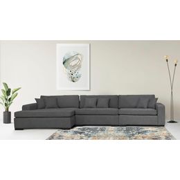 Ottomane Home Affaire "Skara L-Form", grau (dunkelgrau), B:310cm H:86cm T:100cm, 100% Polyester, Sofas, Ottomane, Lounge-Sofa mit Federkernpolsterung, in vielen Bezugsvarianten