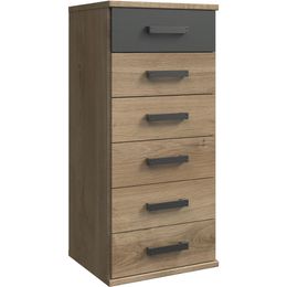 Schubkastenkommode wimex "Cork, Hochkommode, Highboard 46/40/103cm, Made in Germany", plankeneiche nachbildung, absetzung grafit, B:46cm H:103cm T:40cm, Holzwerkstoff, Sideboards, Schubkastenkommode, industrial Design, rustikaler Look, 6 Schubladen