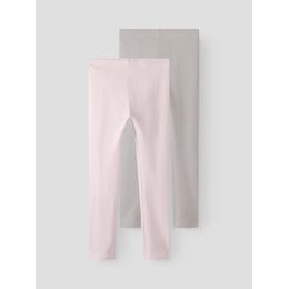 Leggings name it "NKFVIVIAN 2P LEGGING L NOOS", M&auml;dchen, Gr. 110/116, N-Gr, cradle pink, Jersey, Obermaterial: 95% Baumwolle, 5% Elasthan, unifarben, slim fit lang, Hosen Leggings