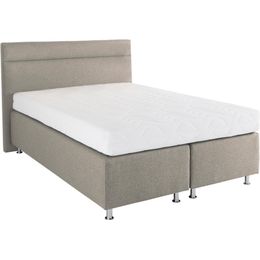 Boxspringbett 4, beige (struktustoff dunkelbeige), ohne LED-Beleuchtung, Liegefl&auml;che B/L: 140cm x 200cm, H3, Bonnell-Federkernmatratze, Bezug Unterbox und Kopfteil: Strukturstoff (77% Polyester und 23% Viskose);Bezug Obermatratze 100% Polyester, waschbar bis 60C, Komplettbetten, Boxspringbett, wahlweise mit LED-Beleuchtung