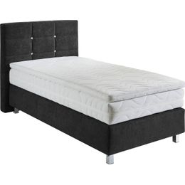 Boxspringbett, schwarz, B:105cm L:210cm, Bezug: Microvelours 100% Polyester;Polsterung: 100% Polyester, Westfalia Schlafkomfort, Komplettbetten, Boxspringbett, mit Kn&ouml;pfen in Kristalloptik, wahlweise mit Topper