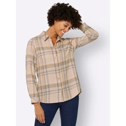 Flanellbluse Casual Looks, Damen, Gr. 40, braun (camel, steingrau, kariert), 100% Baumwolle, gemustert, kariert, mehrfarbig, Blusen Flanellbluse