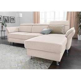 Sit & More Ecksofa SIT & MORE "Avignon L-Form", beige (linen), B:259cm H:97cm T:172cm, Flachgewebe (90% Polyester, 10% Polyamid);Luxus-Microfaser (100% Polyester);Struktur (100% Polyester), Sofas, Ecksofa, Kopfteilverstellung, wahlweise mit Bettfunktion und Bettkasten