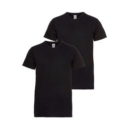 T-Shirt Fruit of the Loom, Herren, Gr. S (48), schwarz, Single Jersey, Obermaterial: 100% Baumwolle, schmal, V-Ausschnitt, Shirts T-Shirt, mit V-Ausschnitt