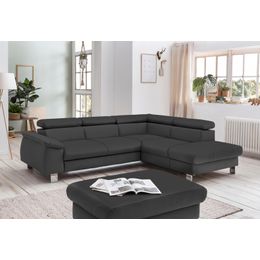 Ecksofa COTTA "Komaris L-Form, B: 249 cm", schwarz, B:249cm H:72cm T:100cm, Microfaser PRIMABELLE (100% Polyester);Kunstleder SOFTLUX;Feinstruktur (100% Polyester);Kunstleder SOFTLUX/Struktur (100% Polyester);NaturLEDER, Sofas, Ecksofa, mit Kopfteilverstellung, optional Bettfunktion, Bettkasten & Licht
