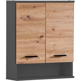 H&auml;ngeschrank Welltime "Palermo, Breite 59 cm", schwarz (anthrazit, artisaneichefarben), B:59,8cm H:70,8cm T:20,5cm, FSC-zertifizierter Holzwerkstoff, Schr&auml;nke, H&auml;ngeschrank, 2 T&uuml;ren, Metallbeschl&auml;ge