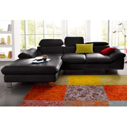 Ecksofa COTTA "Driver L-Form", schwarz, B:268cm H:73cm T:169cm, LEDER BEEFY (ein abgedecktes Spalt-Rindsleder) im Sitz und R&uuml;cken (Korpus in Kunstleder);Luxus-Kunstleder;Kunstleder SOFTLUX;NaturLEDER (echtes Rindsleder), R&uuml;ckseite mit schwarzem Spannstoff bezogen, Sofas, Ecksofa, mit Kopfteilverstellung, wahlweise mit Bettfunktion & Bettkasten