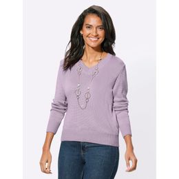 V-Ausschnitt-Pullover Casual Looks "Pullover", Damen, Gr. 52, lila (flieder), 50% Baumwolle, 50% Polyacryl, meliert, unifarben, figurumspielend, Pullover V-Ausschnitt-Pullover