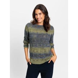 Ajourpullover Inspirationen "Pullover", Damen, Gr. 46, bunt (schilf, rauchblau, meliert), 100% Polyacryl, gemustert, mehrfarbig, Pullover Ajourpullover