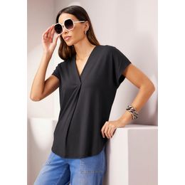 Blusenshirt Heine "Shirtbluse", Damen, Gr. 44, schwarz, 95% Viskose, 5% Elasthan, unifarben, V-Ausschnitt, Shirts Blusenshirt