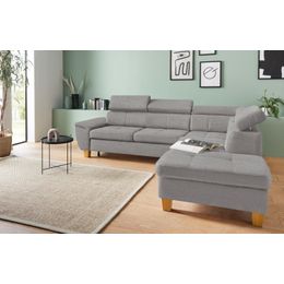 Ecksofa exxpo - SOFA FASHION "Enya, hoher Sitzkomfort, Breite 266cm, bequem, 12cm hohe F&uuml;&szlig;e, L-Form", silber, B:266cm H:79cm T:232cm, Luxus-Microfaser Vintageoptik (100% Polyester);Webvelours (92% Polyester, 8% Nylon), Sofas, Ecksofa, mit Kopfteilverstellung, wahlweise Bettfunktion u. Bettkasten