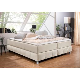 Boxspringbett Home Affaire "Salo", beige, B:206cm L:206cm, Komplettbetten, Boxspringbett, Ohne Kopfteil, inkl. Topper, auch in &Uuml;berl&auml;nge 220 cm