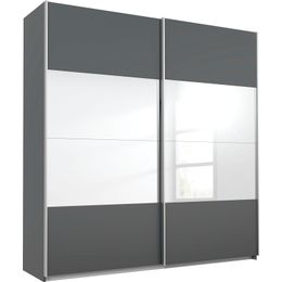 Schwebet&uuml;renschrank Rauch "Quadra", grau (grau metallic, spiegel), B:226cm H:230cm T:62cm, Holzwerkstoff, Schr&auml;nke, Schwebet&uuml;renschrank, mit Spiegelelementen