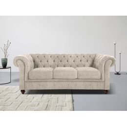 Chesterfield-Sofa Home Affaire "Chesterfield 3-Sitzer B/T/H: 198/89/74 cm", beige (creme), B:198cm H:74cm T:89cm, 100% Polyester, Sofas, Chesterfield-Sofa, mit hochwertiger Knopfheftung, auch in Leder