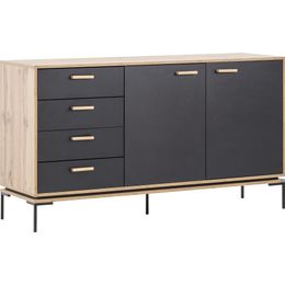 Sideboard "Looks", schwarz (eiche landhausfarben, schwarz), B:154,6cm H:85,7cm T:45cm, FSC-zertifizierter Holzwerkstoff, LOOKS by Wolfgang Joop, Sideboards, Sideboard, Breite 154,6 cm
