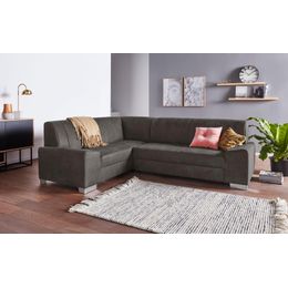Ecksofa DOMO collection "Anzio in kubischer Formensprache, flache Armlehnen, L-Form", grau (dunkelgrau), B:259cm H:85cm T:191cm, Sofas, Ecksofa, Wahlweise mit Bettfunktion und Federkern f&uuml;r hohen Sitzkomfort