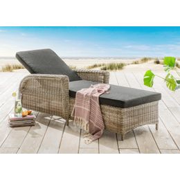 Gartenliege Destiny "CASA", beige (natur), Obermaterial: 100% Polyester. F&uuml;llung: 100% Polyurethan. Innenseite: 100% Polyester, Gartenliegen, Gartenliege, Aluminium, Polyrattan, m. Rollen und Auflage, 202x83x58cm, verstellbar