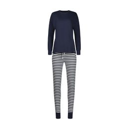 Pyjama Skiny "Night In Mix & Match", Damen, Gr. 42, navy blazer, Single Jersey, Obermaterial: 95% Baumwolle, 5% Elasthan, unifarben, bequem lang, Rundhals, Homewear-Sets Pyjama, mit Rundhalsausschnitt, lang&auml;rmelig, breiter Bund