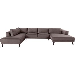 Wohnlandschaft Home Affaire "Lumber Jack, viel Platz, bequem, Breite 354cm, hoher Fu&szlig;, U-Form", grau (taupe), B:354cm H:85cm T:201cm, Sofas, Wohnlandschaft, in moderner Optik