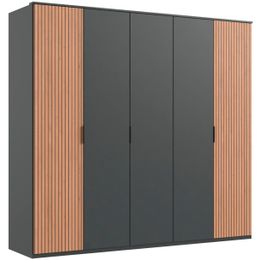 Dreht&uuml;renschrank wimex "Tunis", schwarz (graphit, au&szlig;ent&uuml;ren akustiklamellen nachbildung artisan eiche nachbildung), B:225cm H:210cm T:58cm, Holzwerkstoff, Schr&auml;nke, Dreht&uuml;renschrank, inklusive Kranzleiste, T&uuml;ren in Lamellen Optik