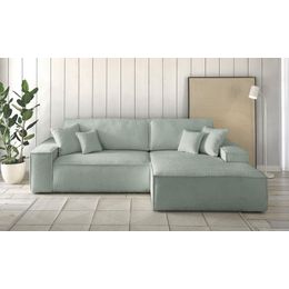 Ecksofa OTTO HOME "FINNLEY, L-Form 257 cm, Schlafsofa", gr&uuml;n (mintgr&uuml;n), B:267cm H:85cm T:167cm, Bezugstoff aus 90% recyceltem Material ;Aqua Clean ;Gramatur 580g/ qm +/- 5%, Sofas, Ecksofa, mit Bettkasten, in Boucl&eacute;, Struktur fein und Mega Cord