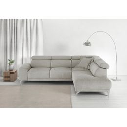 Ecksofa 3C CANDY "Greve Sofa immer mit manuelle Kopfteilverstellungen, modern, elegant", silber, B:249cm H:79cm T:209cm, 100% Leder, Sofas, Ecksofa, wahlweise motorischer Sitzvorzug, bequem und zeitlos, L-Form