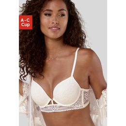 Push-up-BH Lascana, Damen, Gr. 75, Cup C, beige (creme), Spitze, Obermaterial: 60% Polyamid, 33% Polyester, 7% Elasthan, BHs Push-up-BH, mit B&uuml;gel aus floraler Jacquardspitze, sexy Dessous