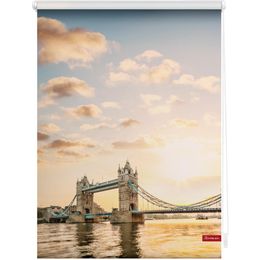 Seitenzugrollo LICHTBLICK ORIGINAL "Rollo Klemmfix, ohne Bohren, Verdunkelung, Tower Bridge - Rot Wei&szlig;", rot (rot, wei&szlig;, wei&szlig;), B:150cm H:60cm, Polyester, Rollos, Seitenzugrollo