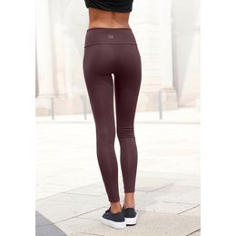 Leggings Lascana, Damen, Gr. 40/42, N-Gr, rot (weinrot), Single Jersey, Graumeliert (Obermaterial): 51% Baumwolle, 44% Polyester, 5% Elasthan. Obermaterial: 95% Baumwolle, 5% Elasthan, unifarben, Basic, Basic lang, Hosen Leggings, mit breitem B&uuml;ndchen, Loungewear, Topseller