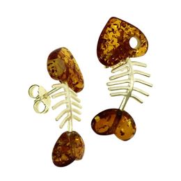 Paar Ohrstecker OSTSEE-SCHMUCK "- Fisch 30 mm - Gold 333/000 - Bernstein" Gr. 30, gold (gold 333, goldfarben, gelb), Ohrringe, Damen, Gelbgold 333, Paar Ohrstecker