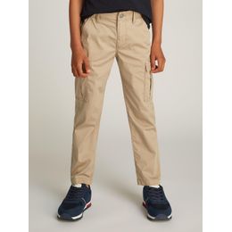 Cargohose Tommy Hilfiger "WOVEN CARGO PANT", Jungen, Gr. 14 (164), N-Gr, gr&uuml;n (sandalwood), Web, Obermaterial: 69% Baumwolle, 27% Polyamid, 4% Elasthan, unifarben, straight fit normal, Hosen Cargohose, im Cargo-Stil