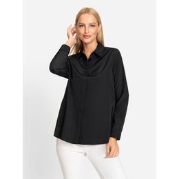 Longbluse Heine, Damen, Gr. 44, schwarz, 50% Baumwolle, 50% Polyester, unifarben, Blusen Longbluse